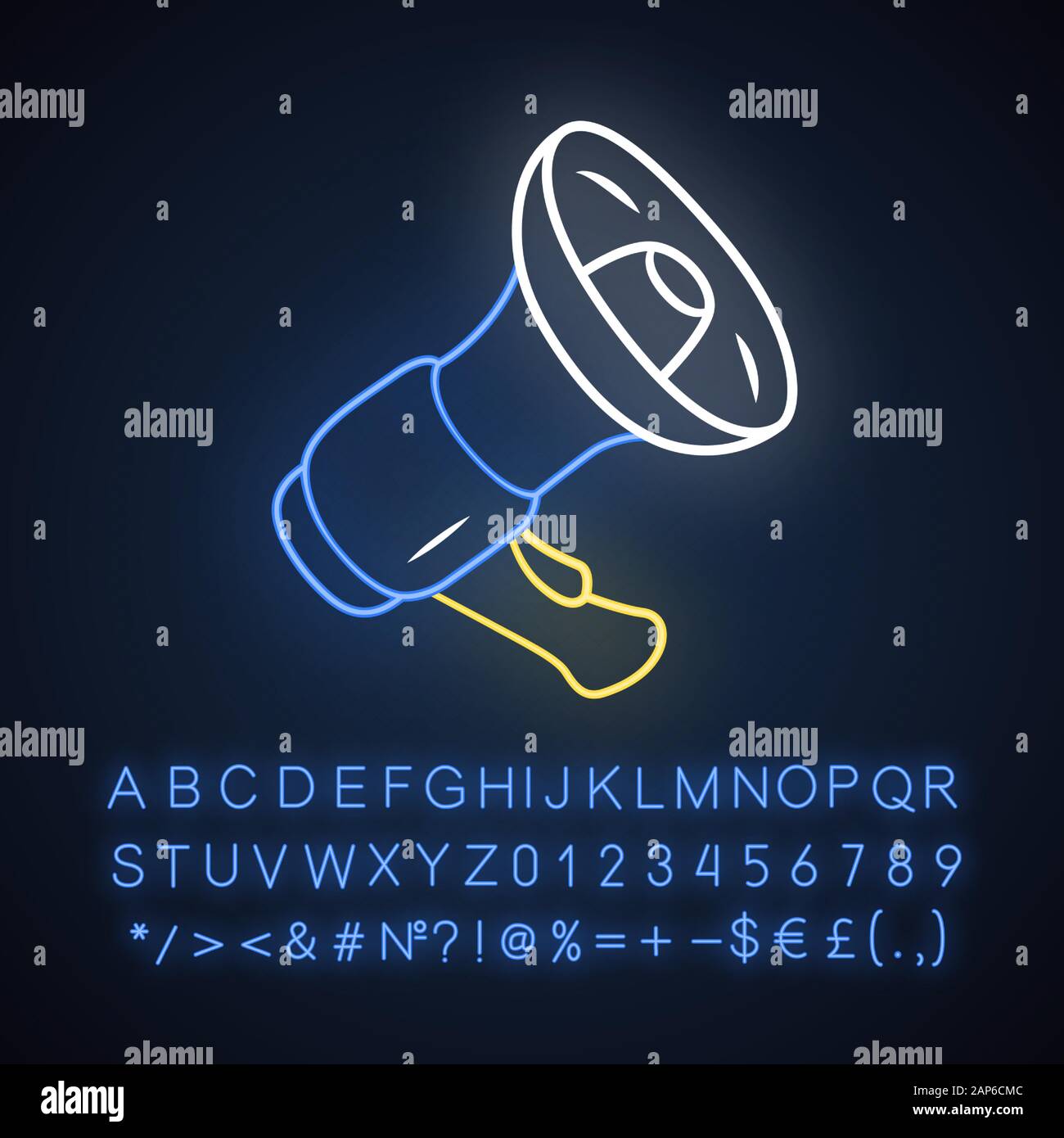 Mouthpiece neon light icon. Megaphone, bullhorn, loudspeaker. Device ...