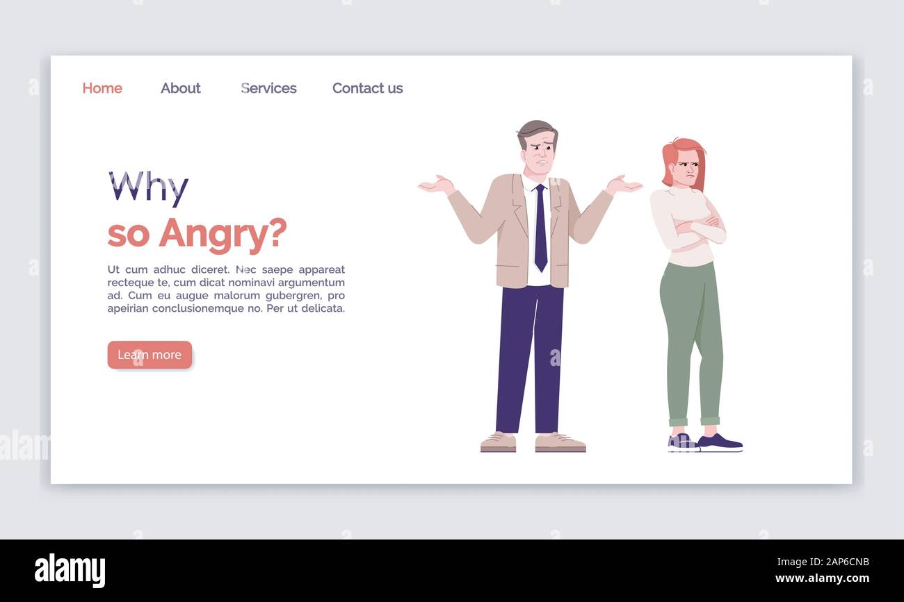 Why so angry landing page vector template. Couple misunderstanding ...