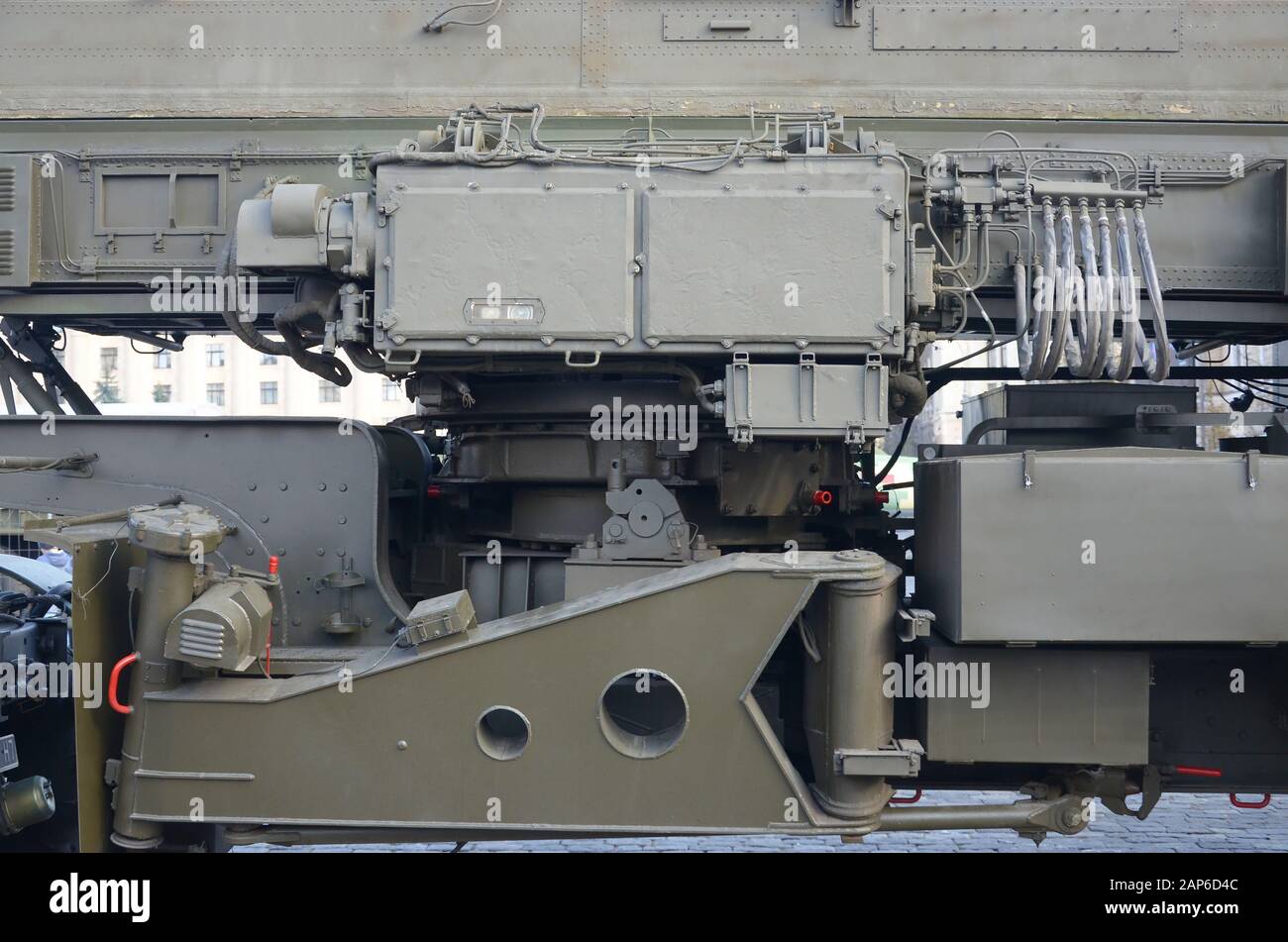 Close up view of green military truck. Modern military transportation ...