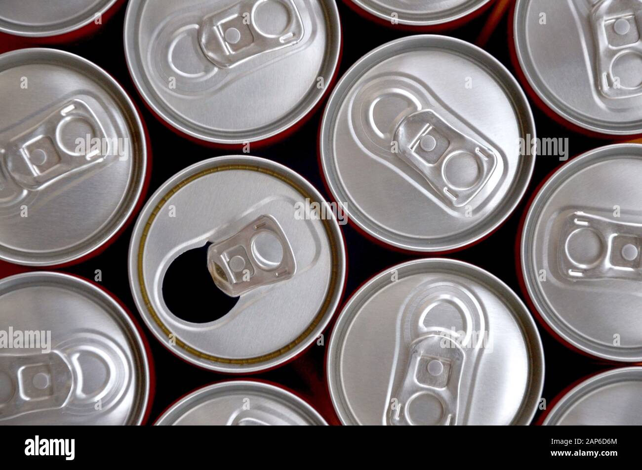Many cans of soda soft drink, lemonade, cola, beer or energy drink ...