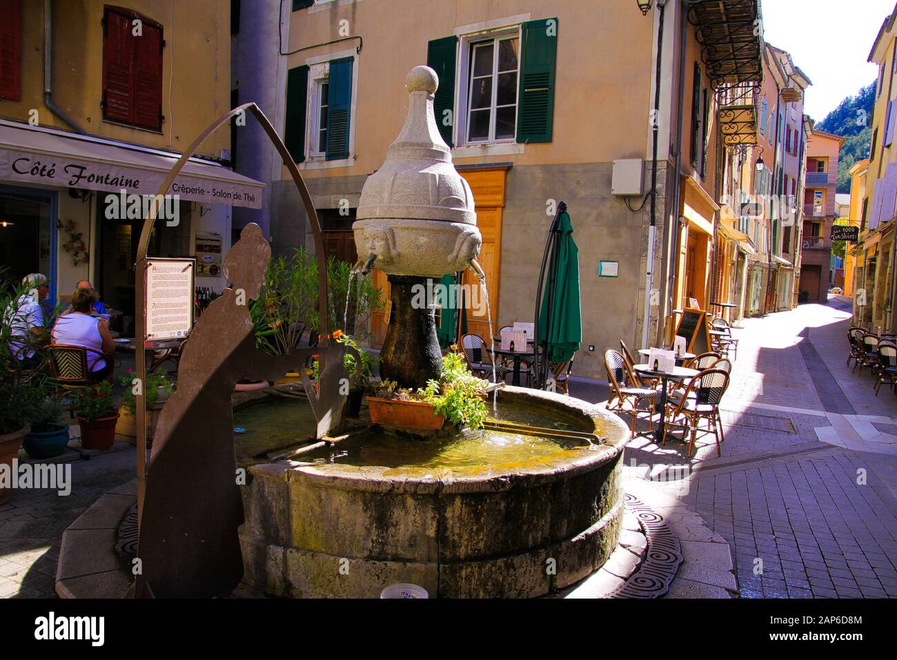 Castellane, France (Provence) - October 1. 2019: View on square with ...