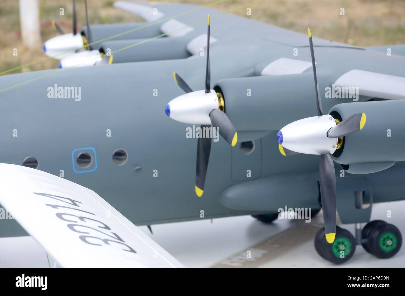 Toy model of ukrainian military aircraft transporter close up ...