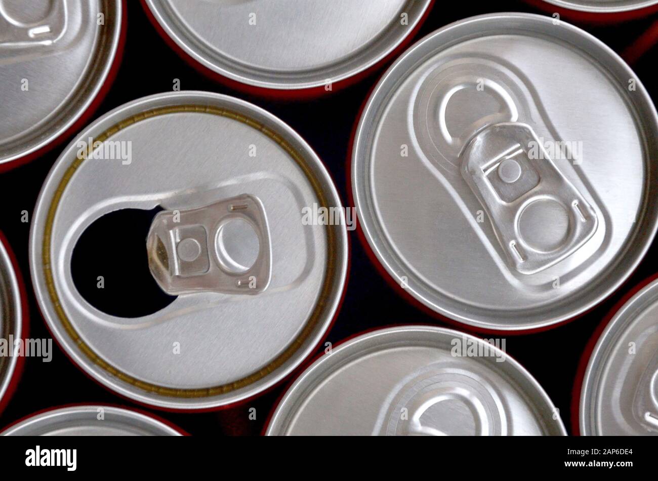 Many cans of soda soft drink, lemonade, cola, beer or energy drink ...