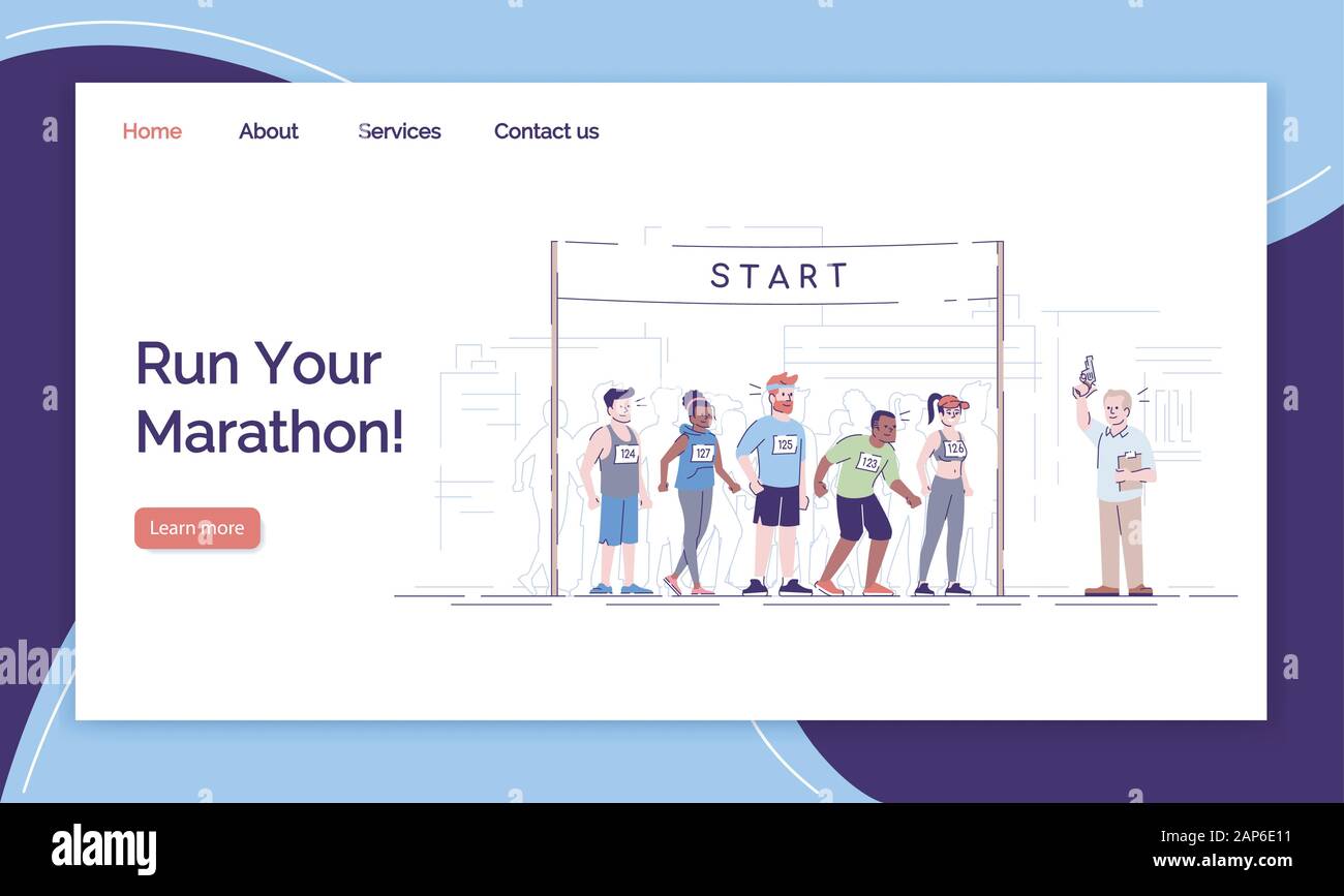 Run your marathon landing page vector template. City footrace website ...