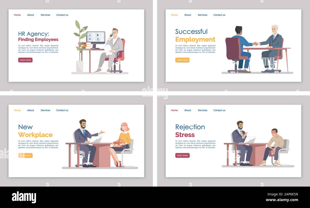 HR agency landing page vector template set. Employment service website ...