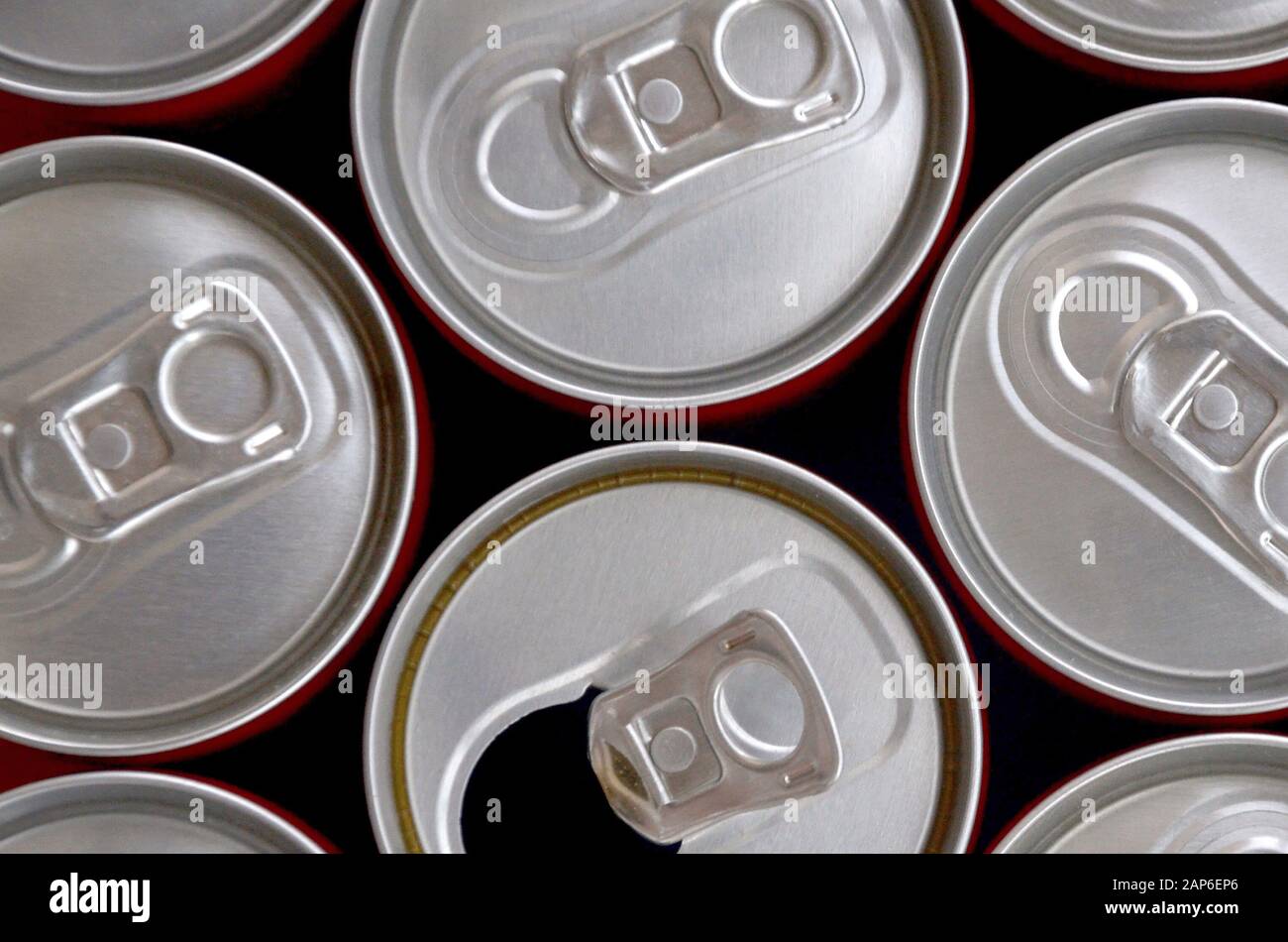 Many cans of soda soft drink, lemonade, cola, beer or energy drink ...
