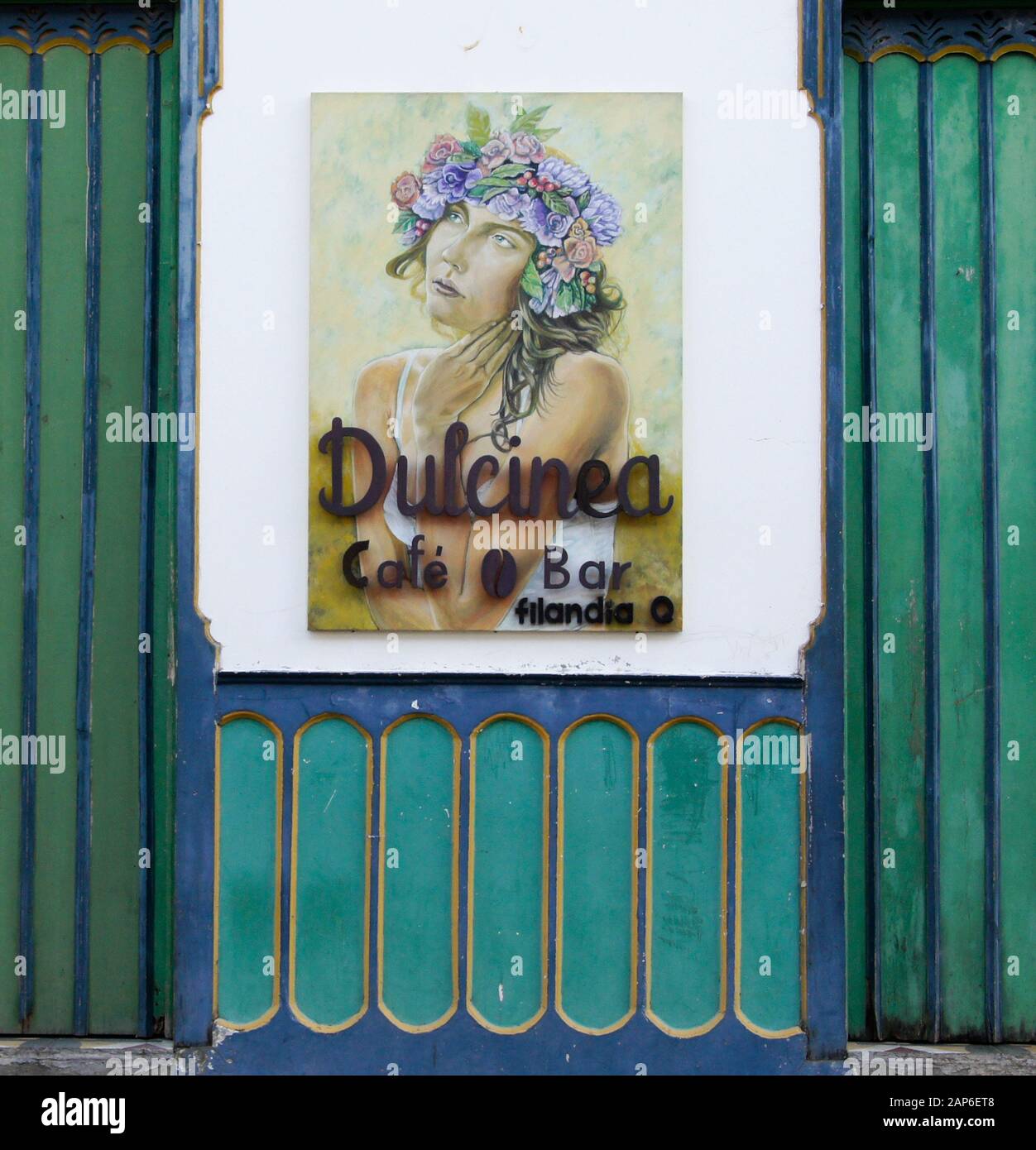 Sign on exterior of Dulcinea Cafe and Bar in the Coffee Triangle town ...