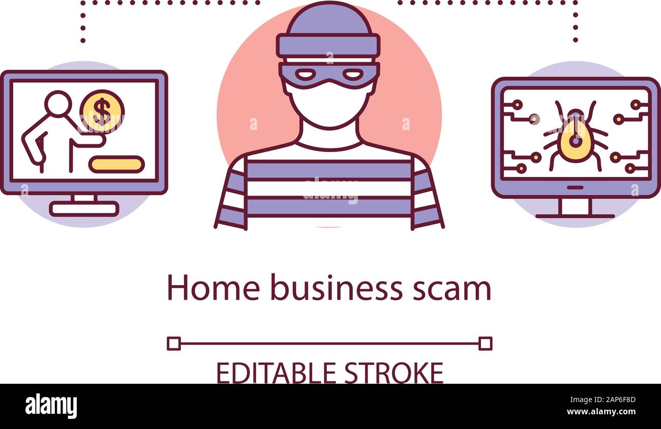 Home business scam concept icon. Unscrupulous drop shipper idea thin ...