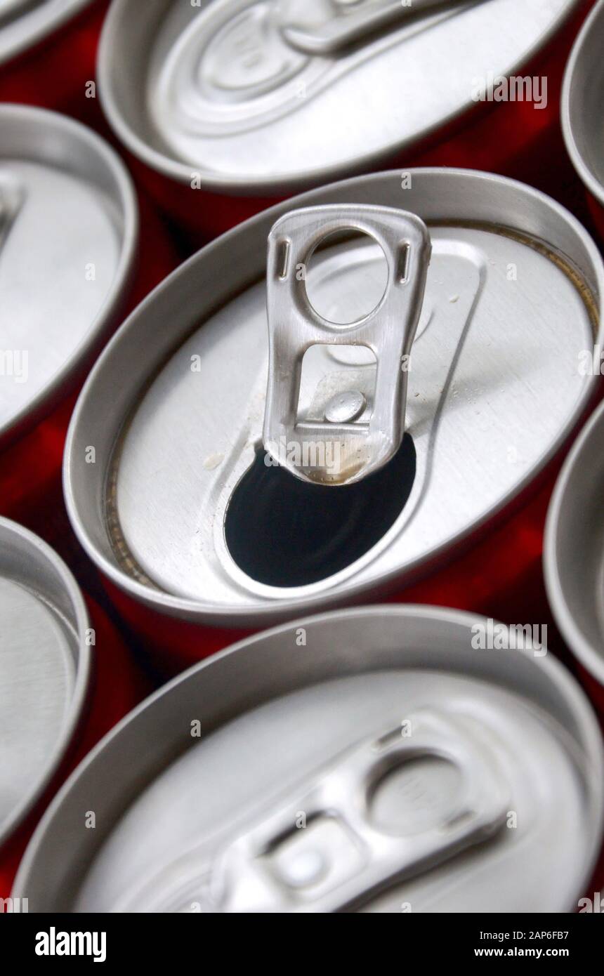 Many aluminium soda drink cans close up. Advertising for Soda drinks or ...