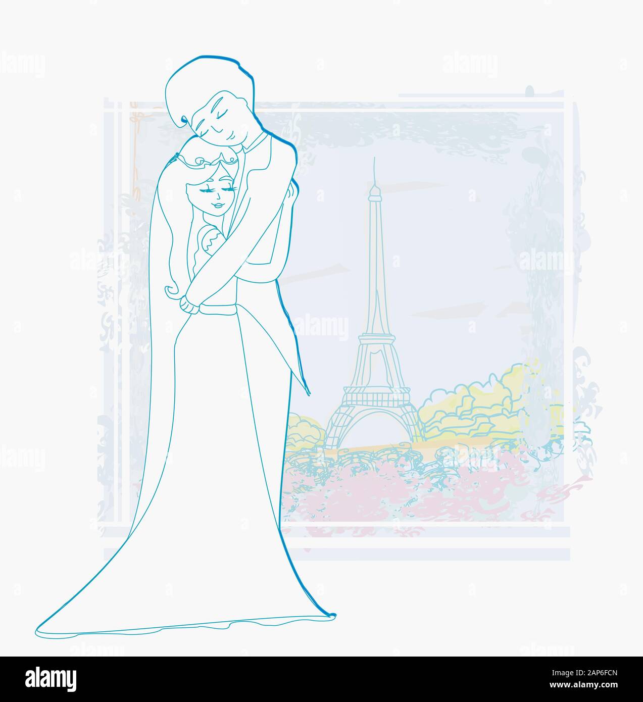 Romantic couple in Paris - abstract card Stock Photo - Alamy