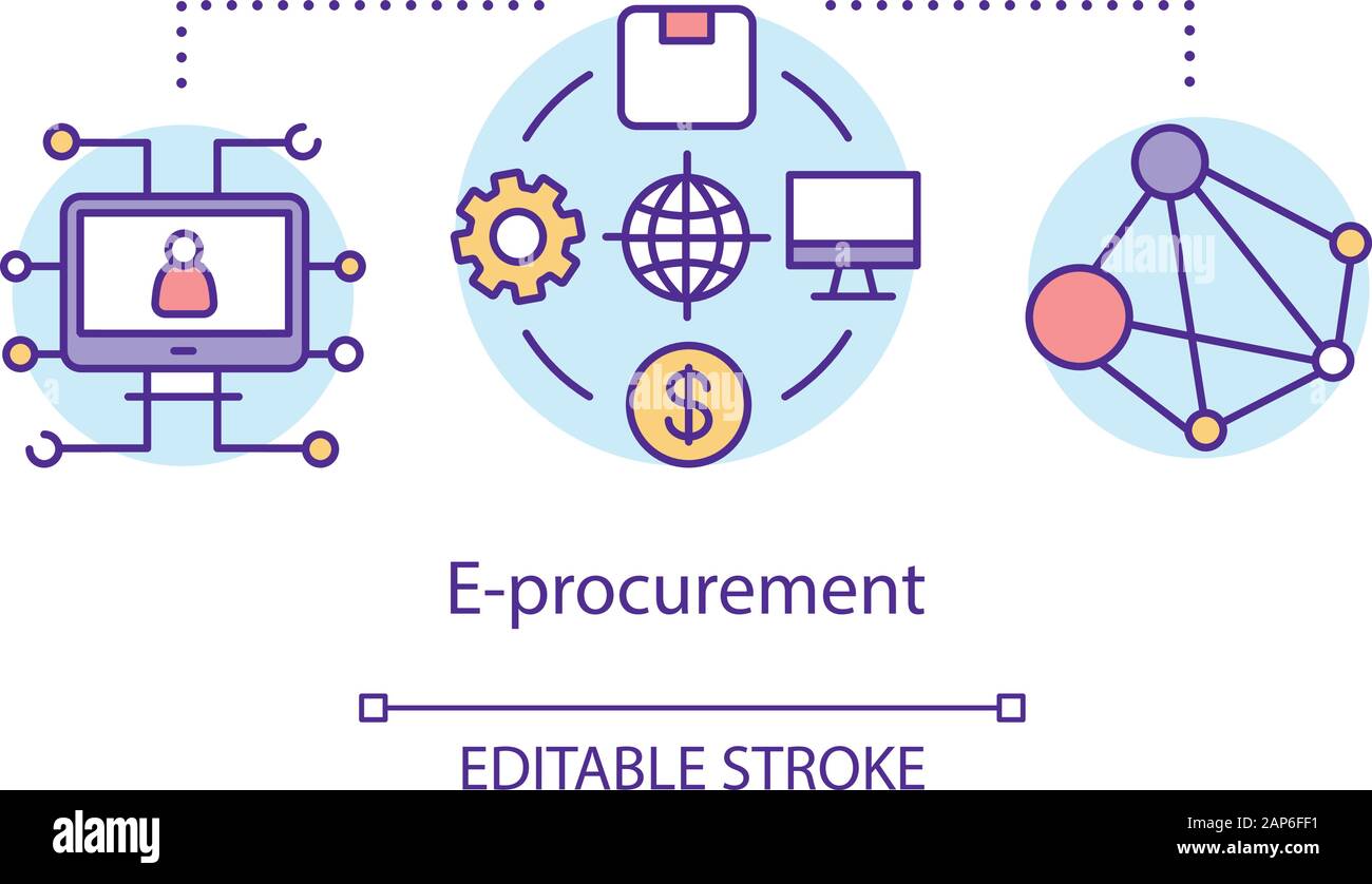 E-procurement concept icon. Supplier exchange idea thin line illustration. Business to business ...