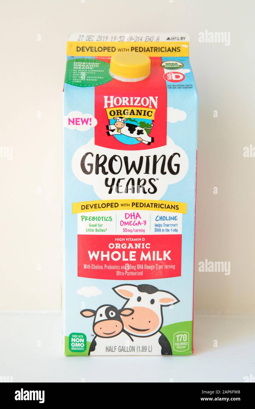Princeton New Jersey, January 21 2020:cartons of Horizon Organic milk ...