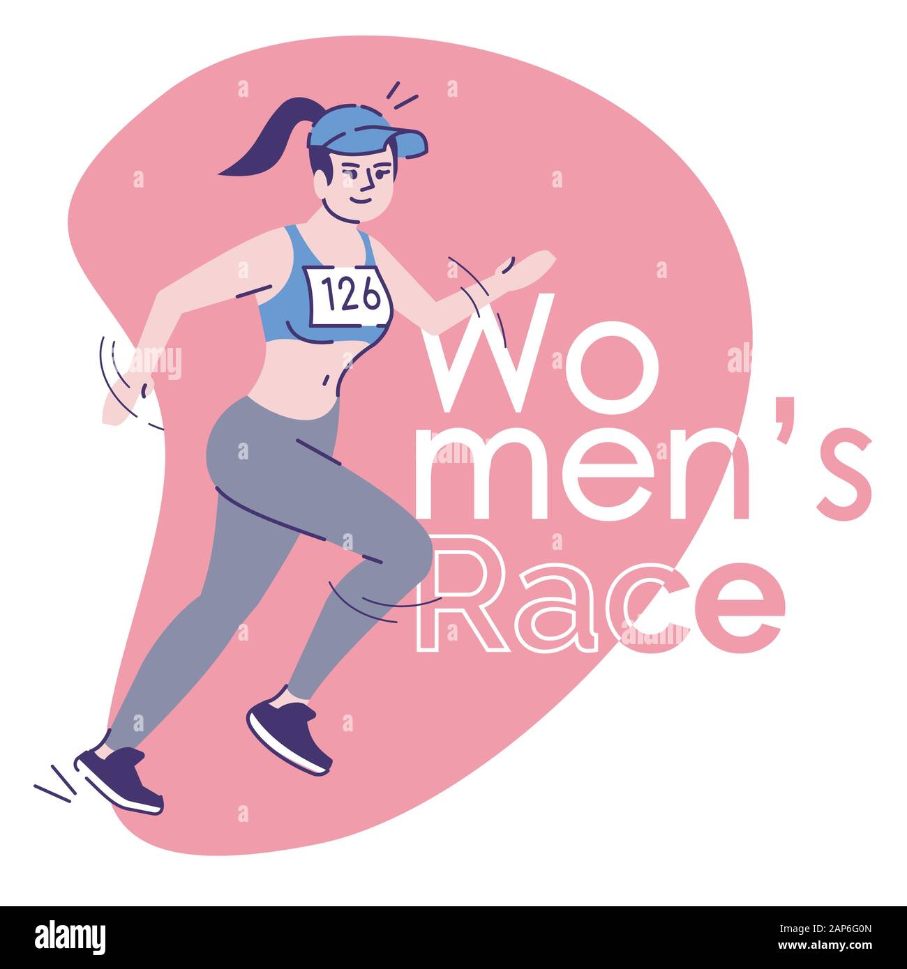 Womens race flat vector illustration. Marathon. City footrace. Running ...