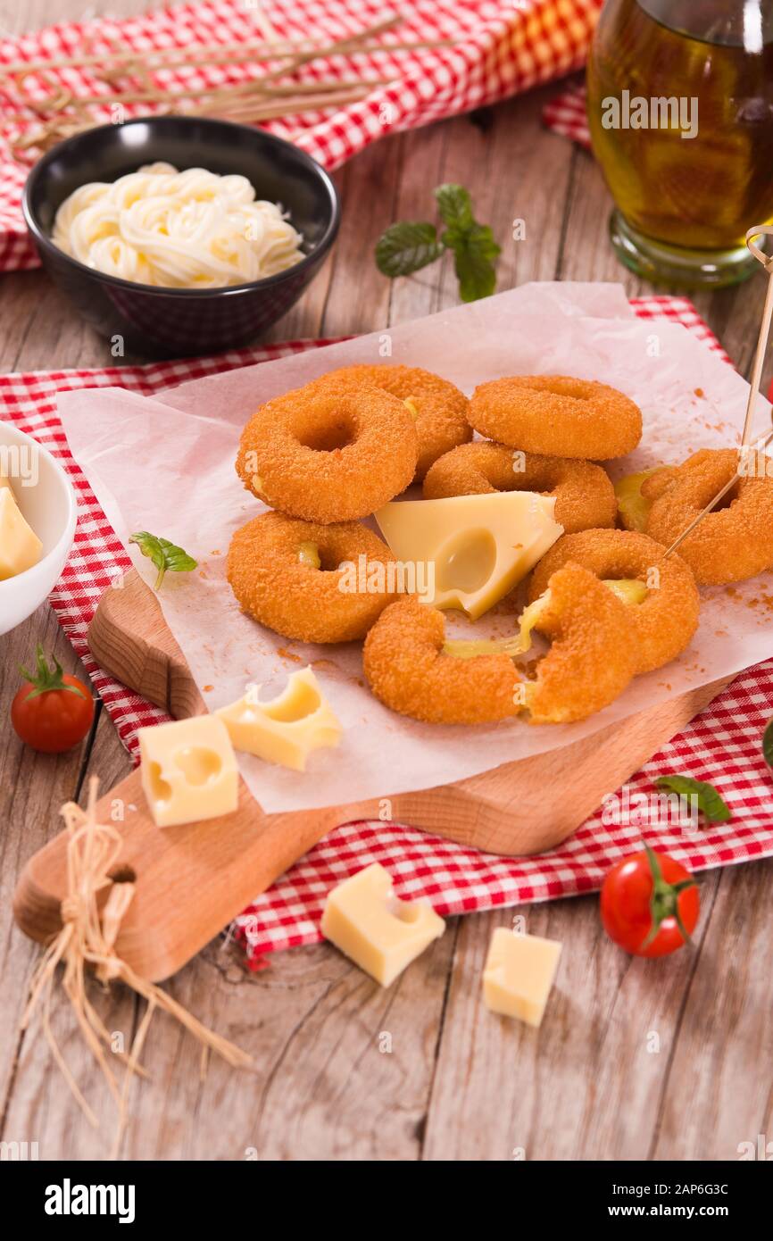 Fried cheese ring Stock Photo - Alamy