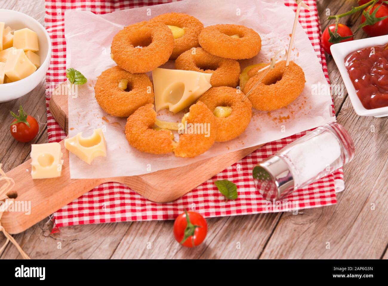 Fried cheese ring Stock Photo - Alamy
