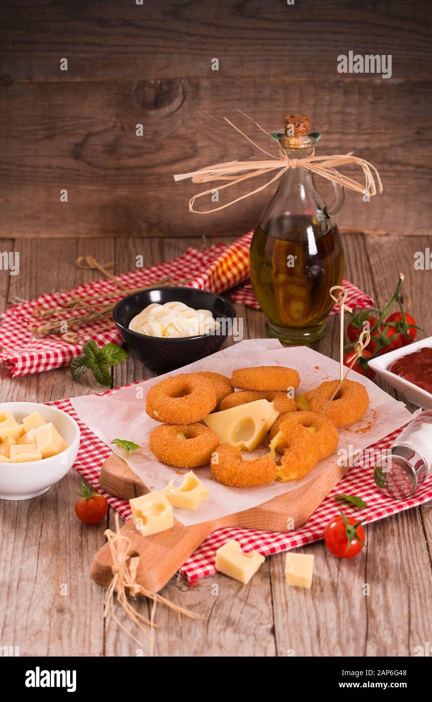 Fried cheese ring Stock Photo - Alamy