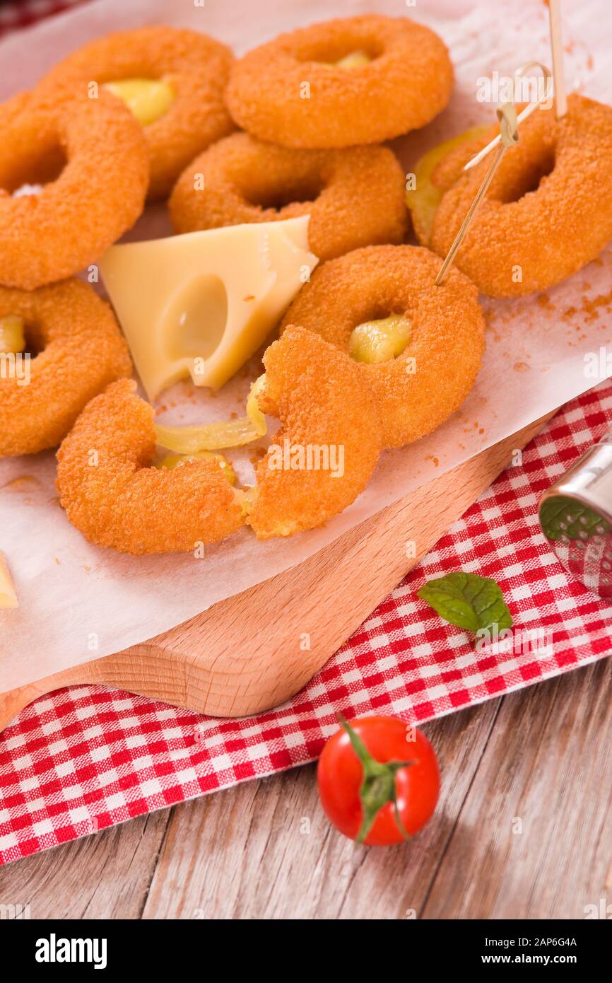 Fried cheese ring Stock Photo - Alamy