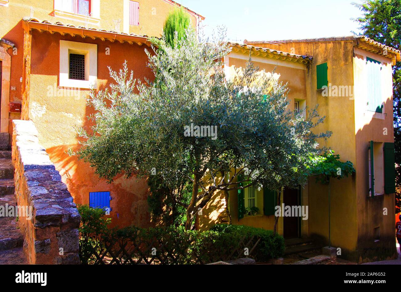 Roussillon en Provence, France - October 2. 2019: View on red ochre ...