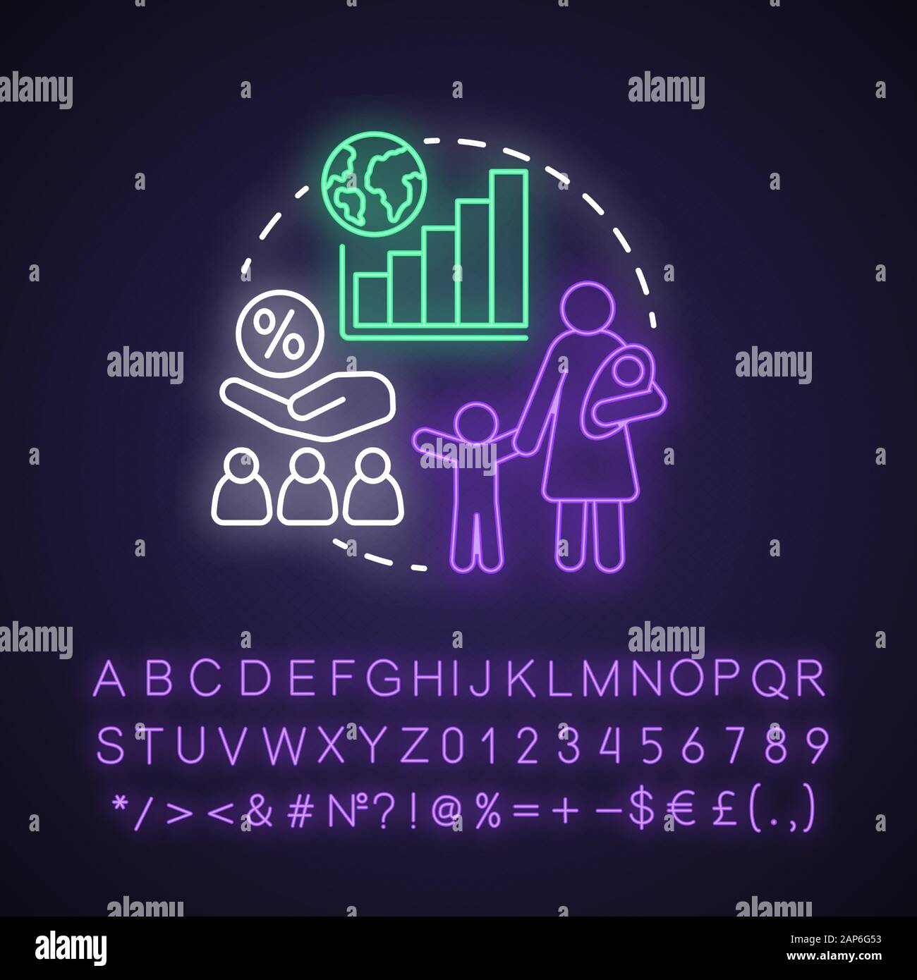 Population fertility neon light concept icon. Birthrate idea. Birth ...