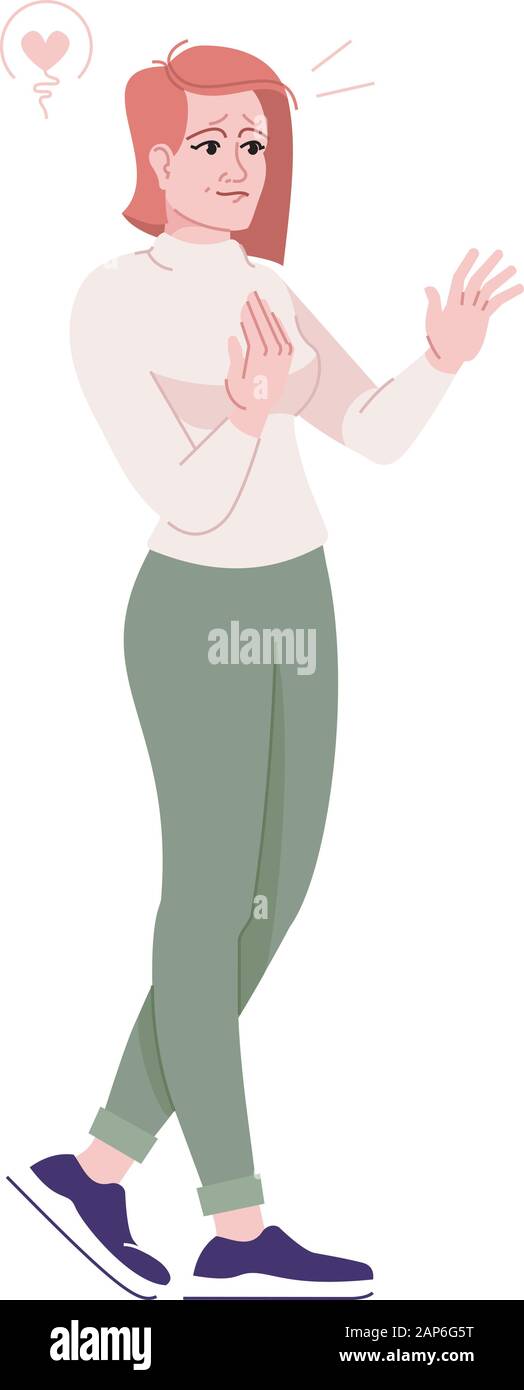 Loving woman flat vector illustration.Aplogizing, sympathetic girl with ...