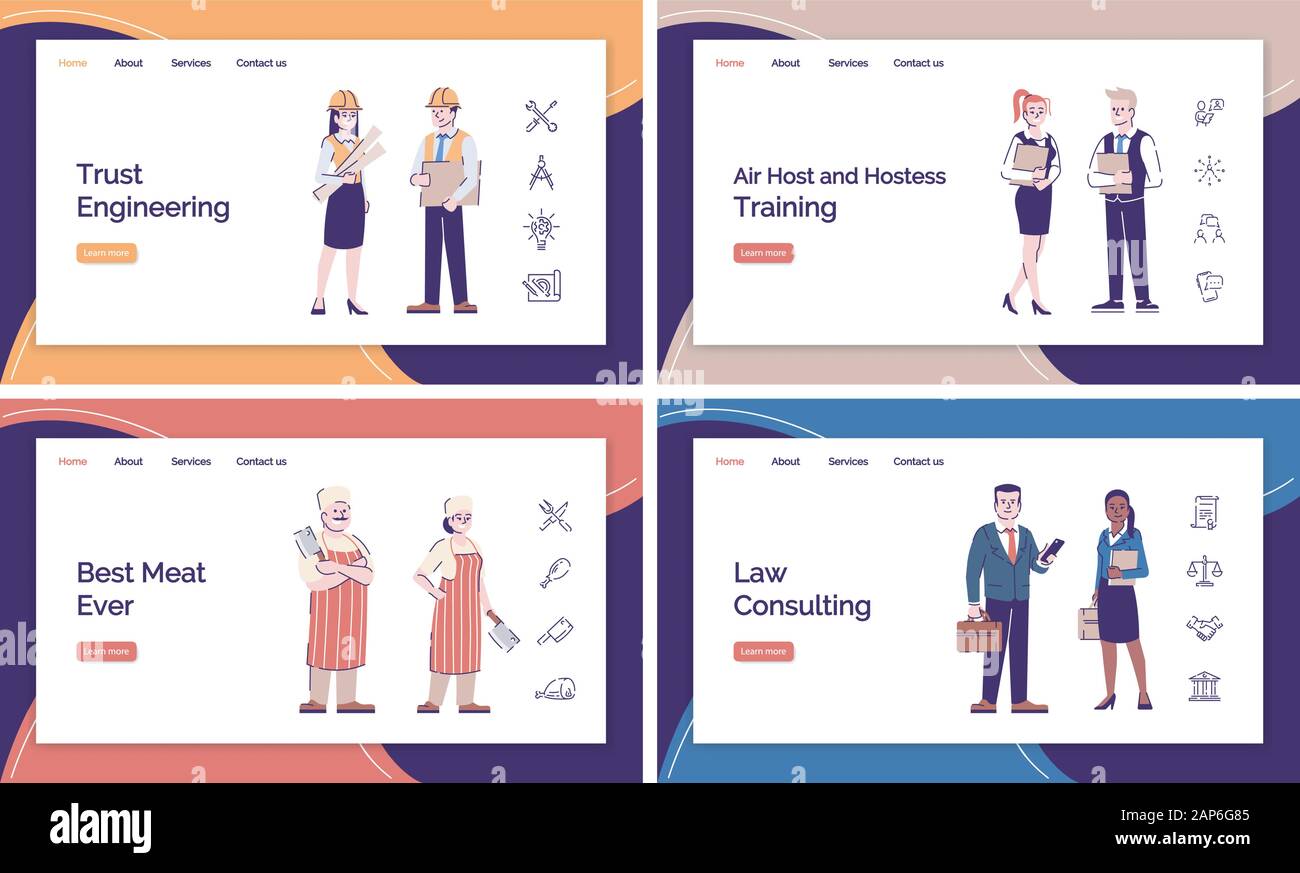 Jobs and occupations landing page vector template. Services industry ...