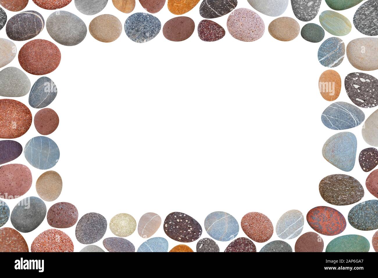 Frame border pattern of colorful pebbles collection isolated on white ...
