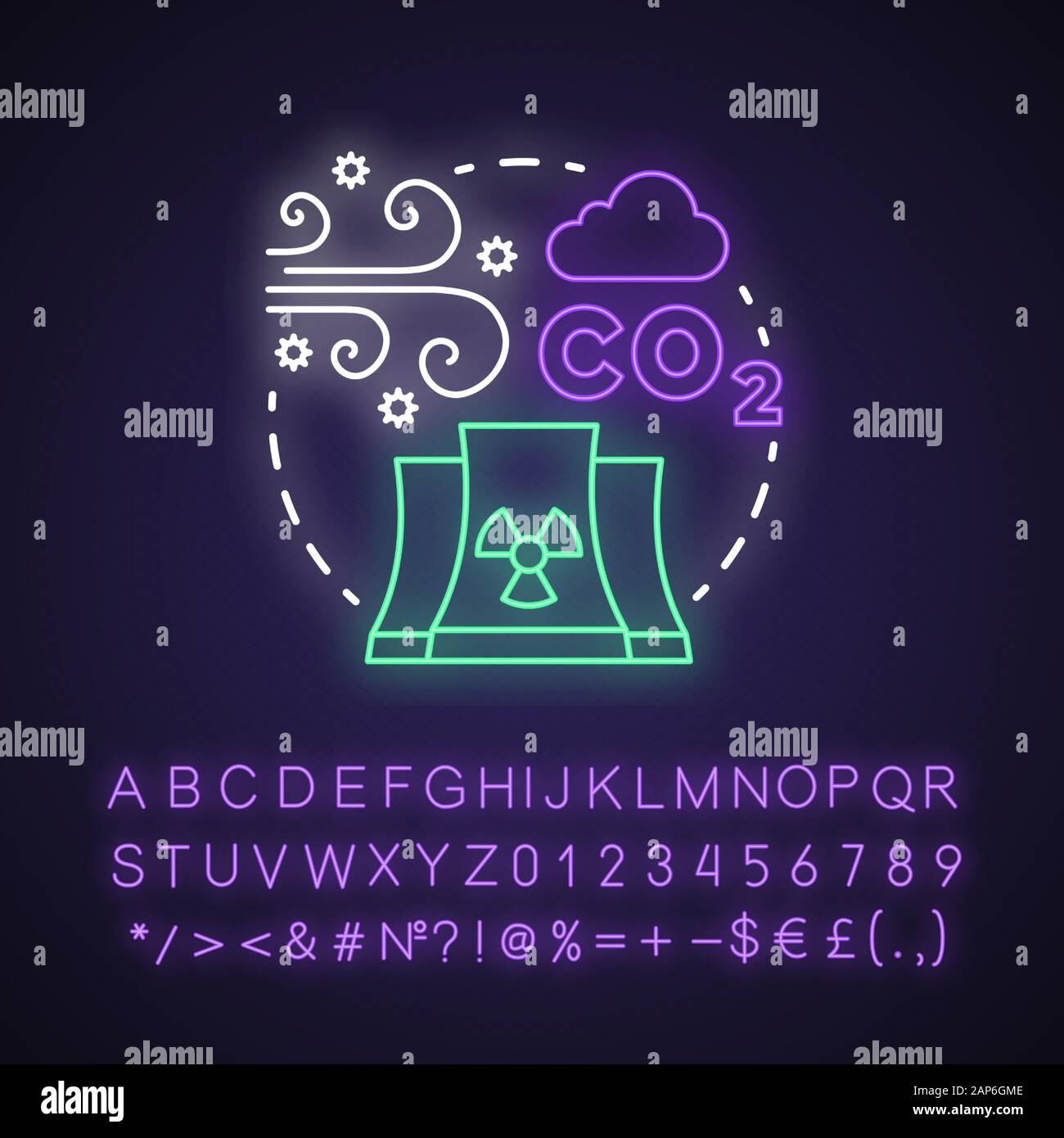 Air pollution neon light concept icon. Atmosphere & industrial waste ...