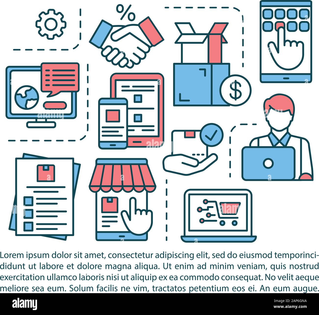 Dropshipping article page vector template. Digital marketing. Customer ...