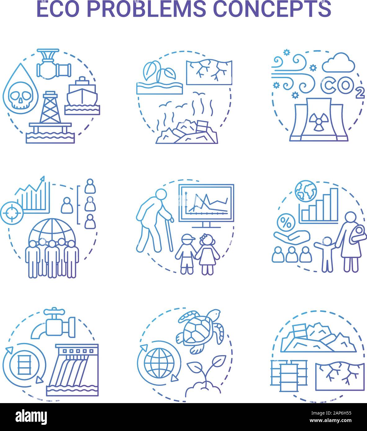 Eco problems concept icons set. Ecological disaster idea thin line ...
