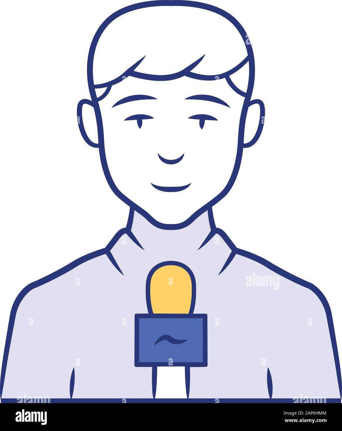 Reporter man blue color icon. TV presenter, interviewer with microphone ...