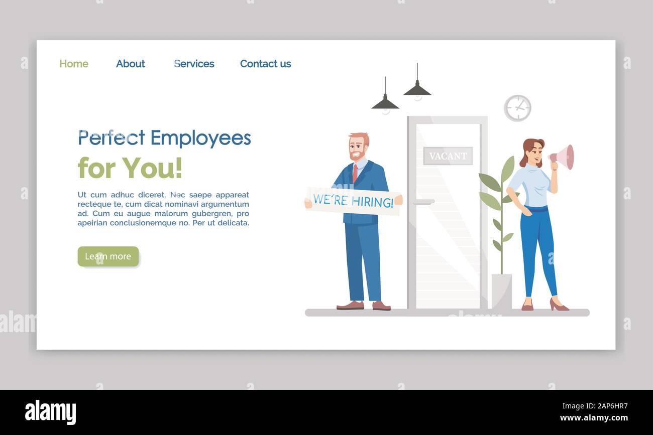 Perfect employees for you landing page vector template. HR agency ...