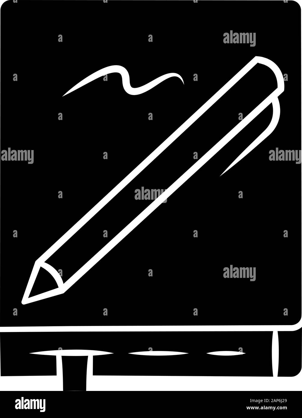Notebook with pen glyph icon. Notepad, diary, stationary item. Taking ...