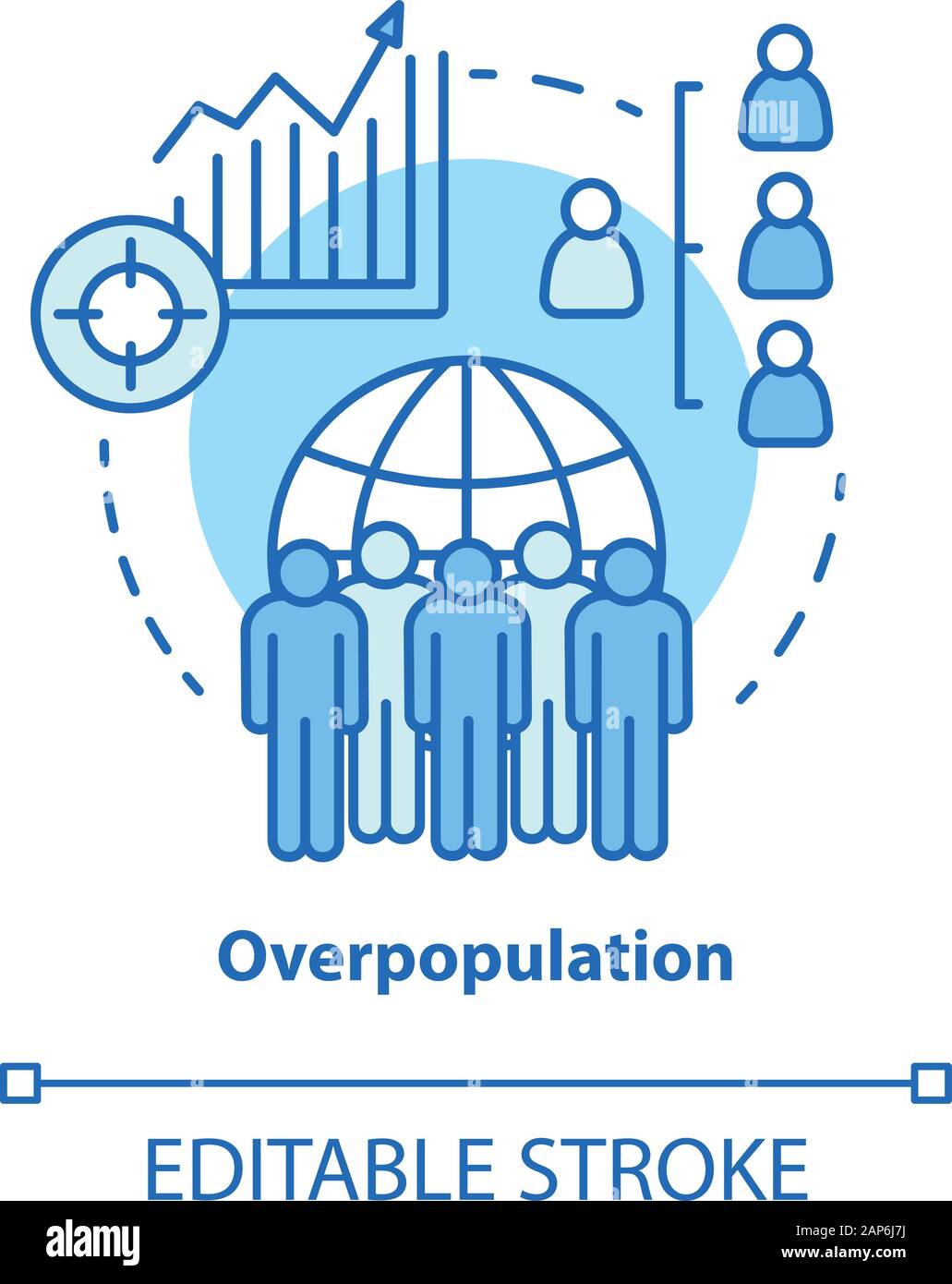 Overpopulation concept icon. Planet overcrowding idea thin line ...