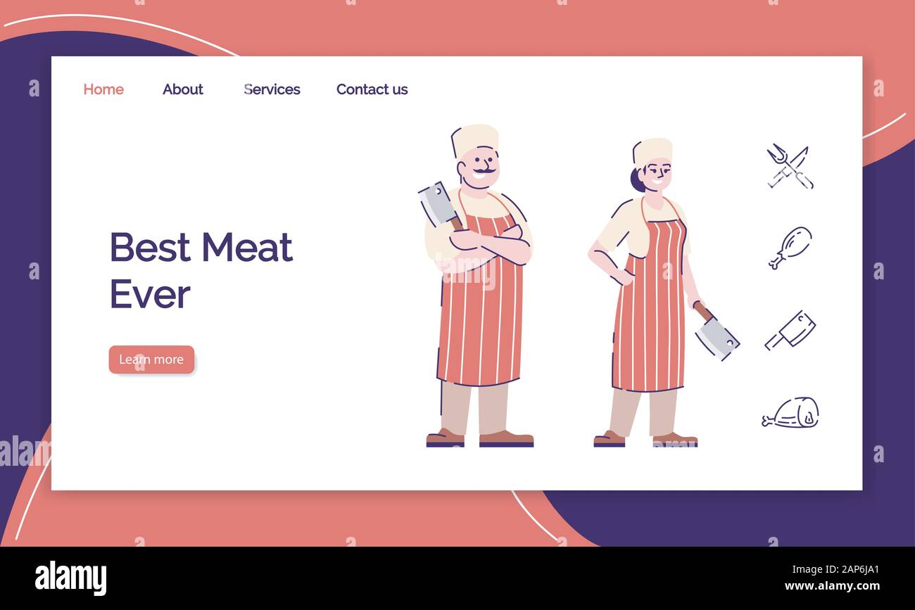 Fresh meat shop landing page vector template. Butchery website ...