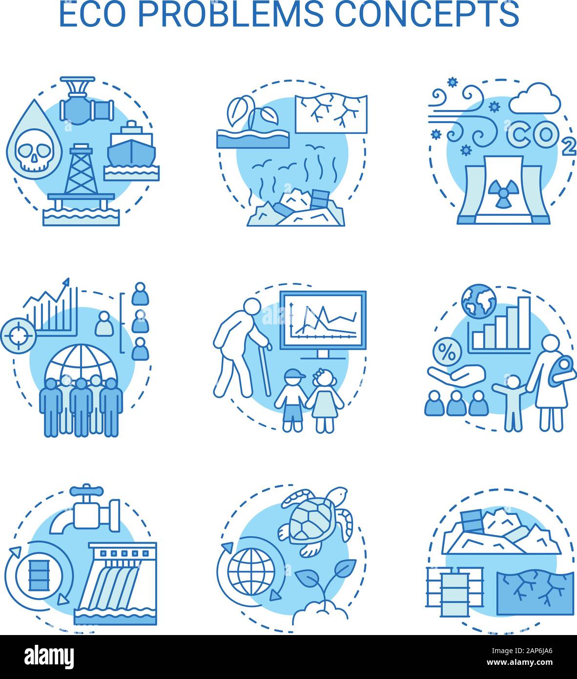Eco problems concept icons set. Ecological disaster idea thin line ...