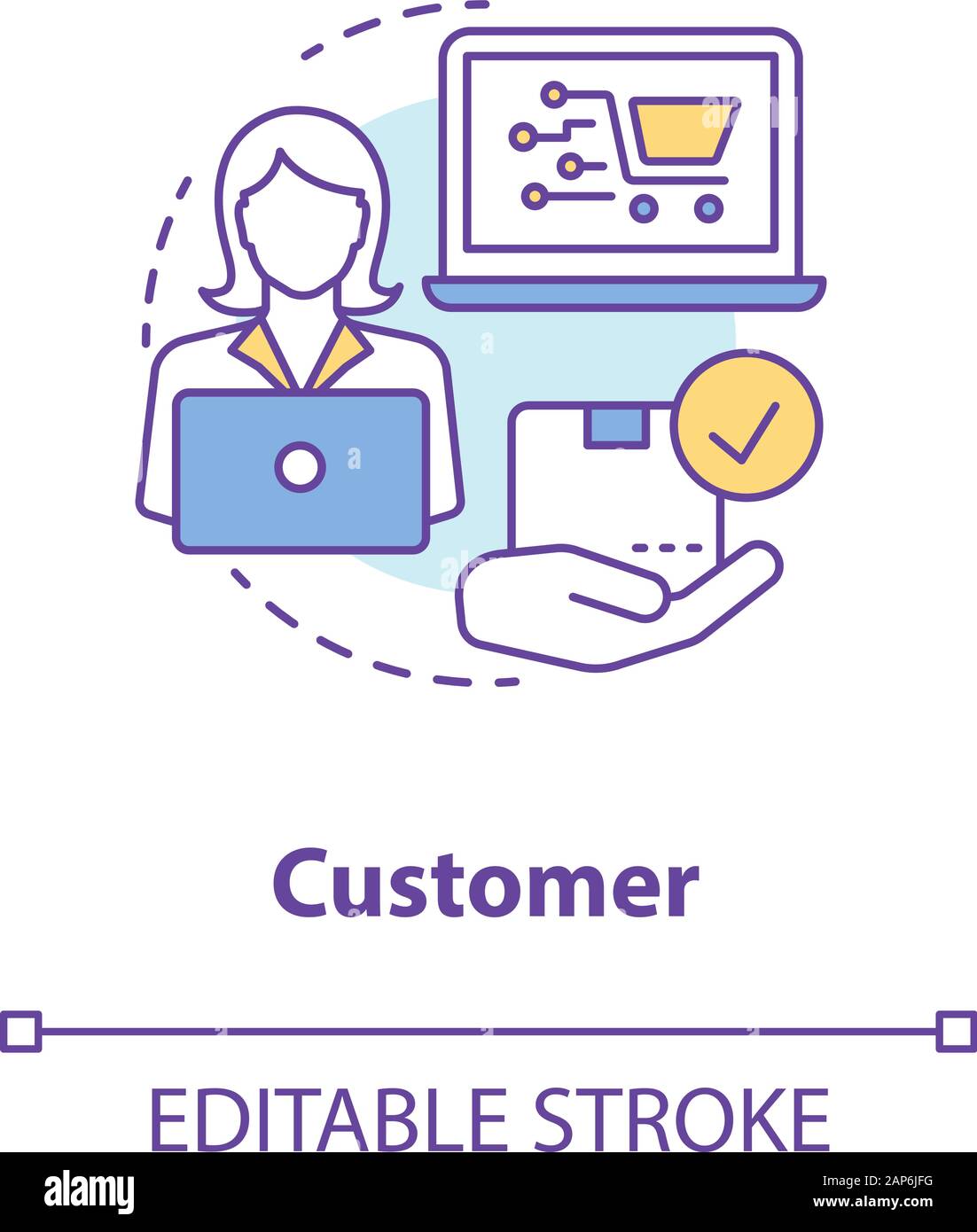 Customer concept icon. Online shopping idea thin line illustration. Client choosing goods in ...