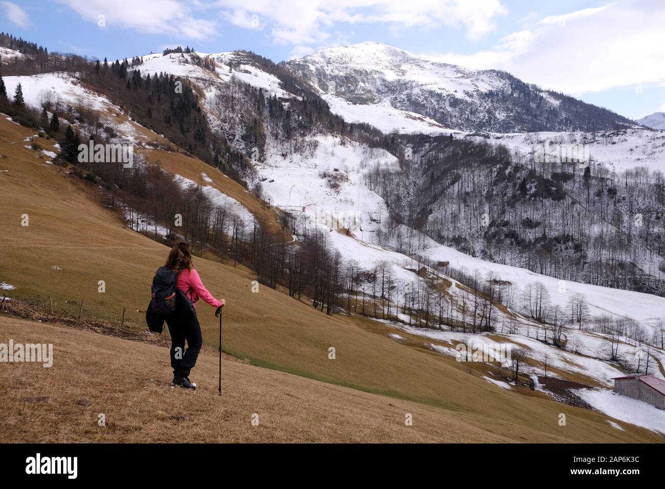 snowy view of the galyan valley and hikers in maçka trabzon turkey ...