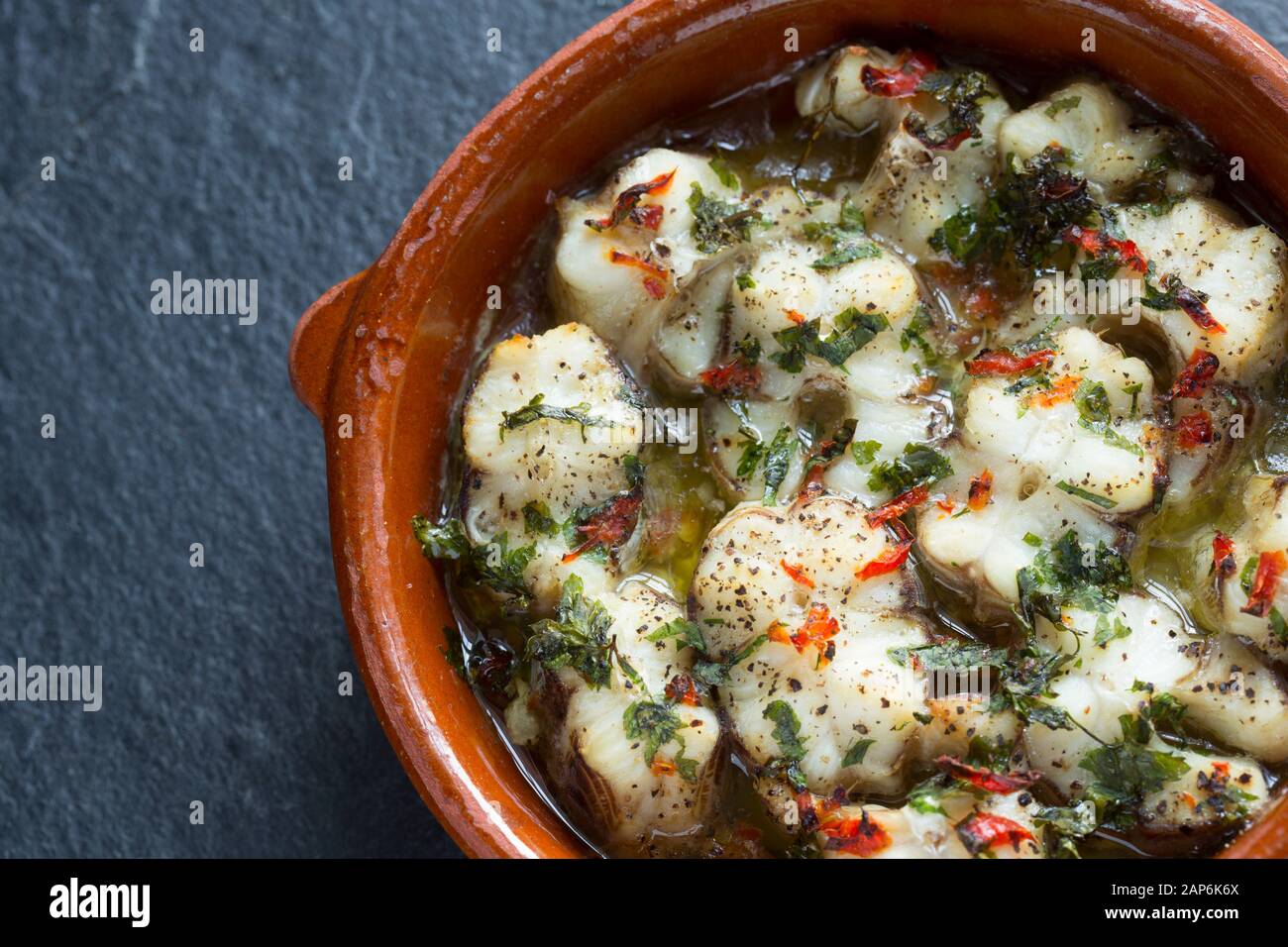 Cooked lesser-spotted dogfish sections, Scyliorhinus canicula, caught ...