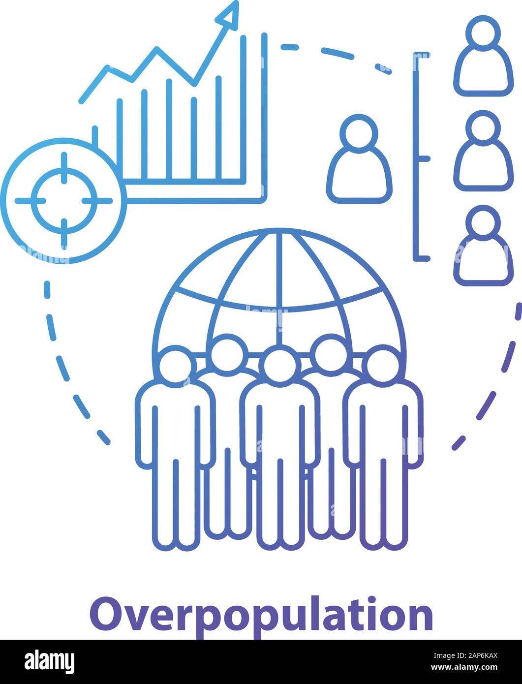 Overpopulation concept icon. Planet overcrowding idea thin line ...