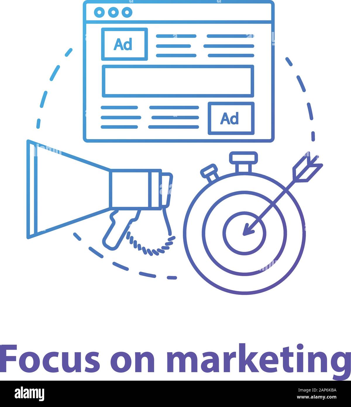 Focus on marketing blue concept icon. Targeting market strategy idea ...