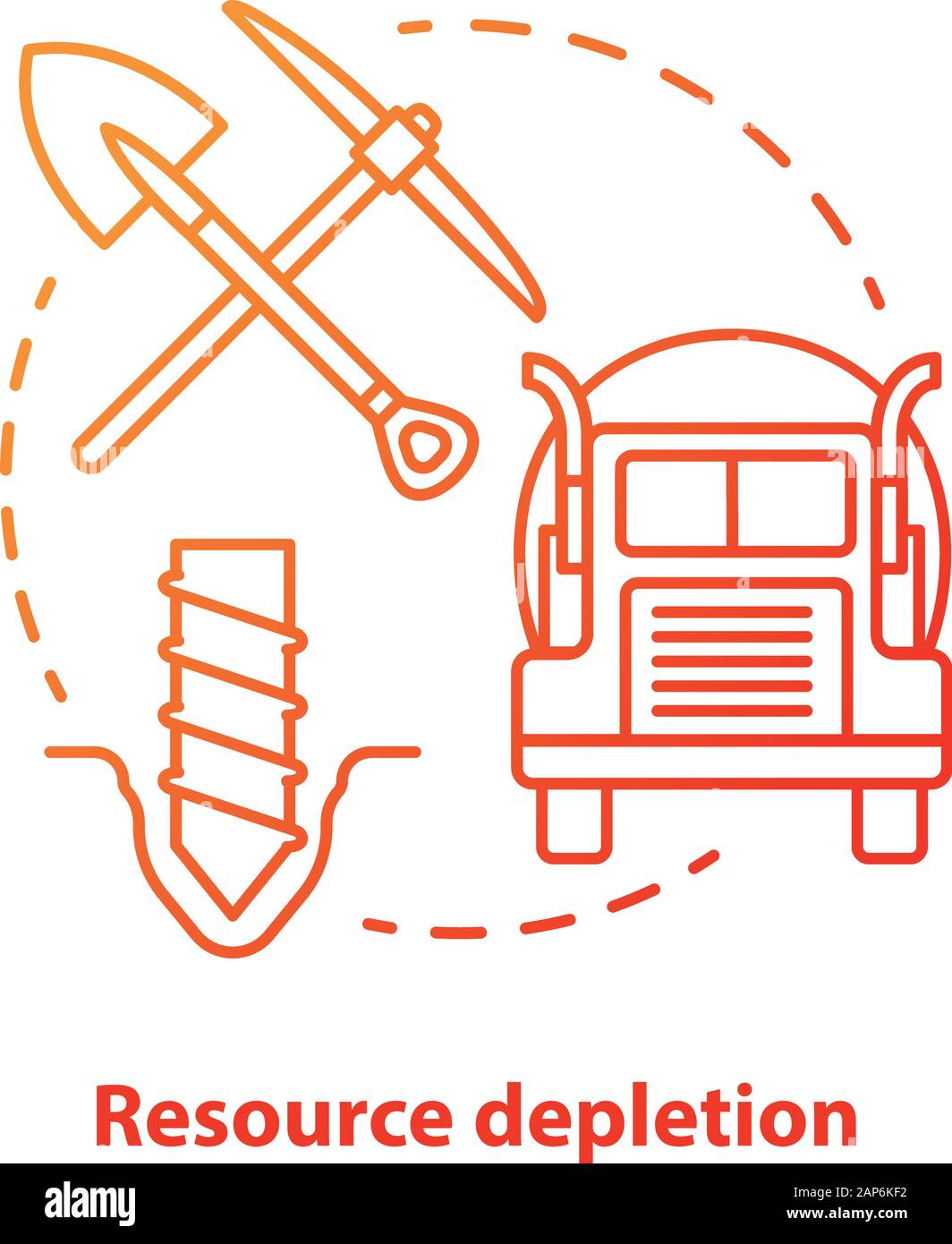 Resource depletion concept icon. Natural minerals exhaustion idea thin line illustration in red ...