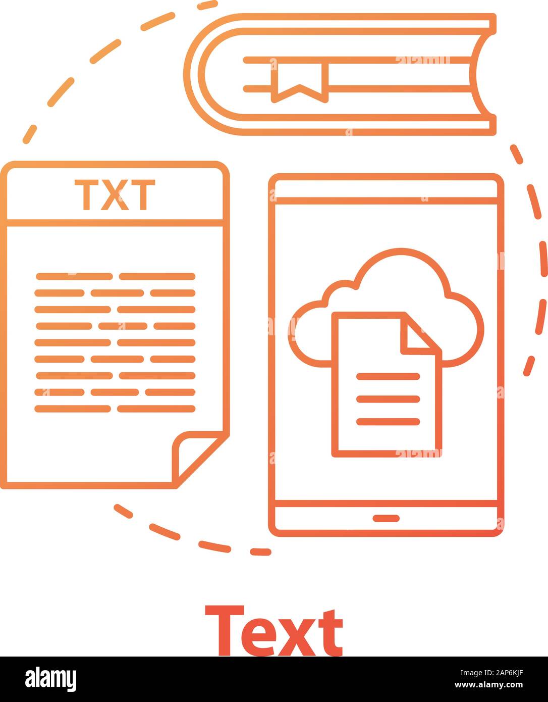Text red concept icon. Different types of textual information idea thin ...