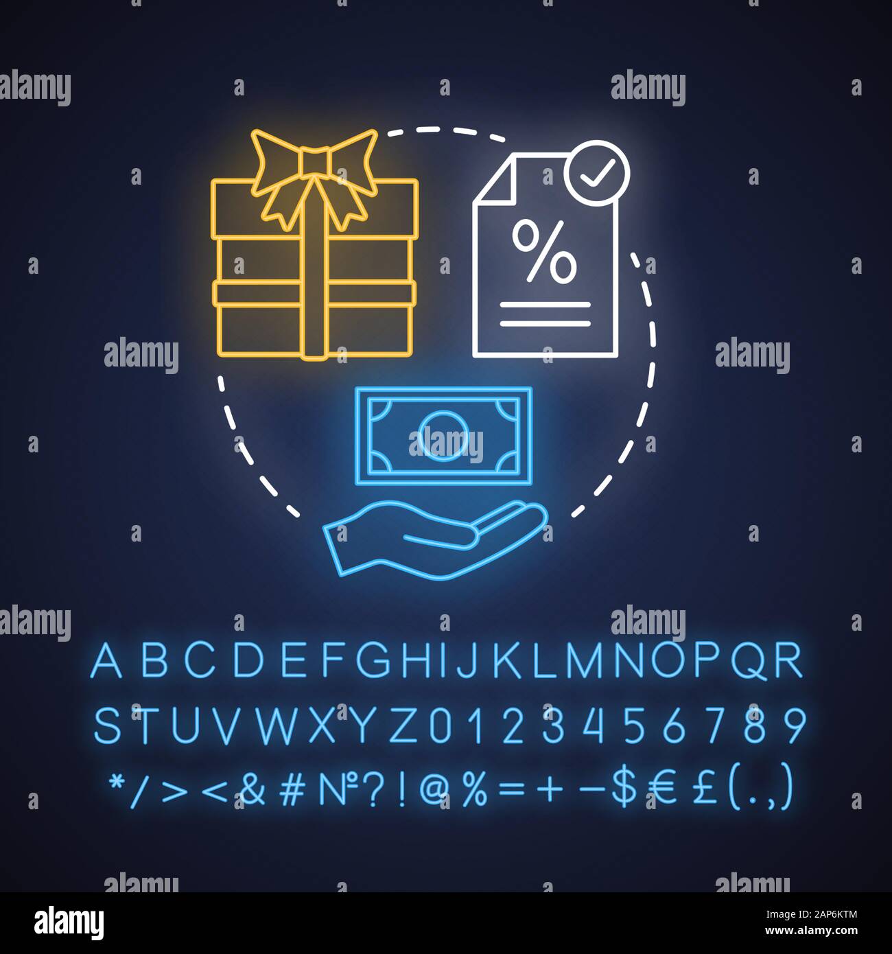 Gift taxes neon light concept icon. Taxable goods idea. Interest rate ...