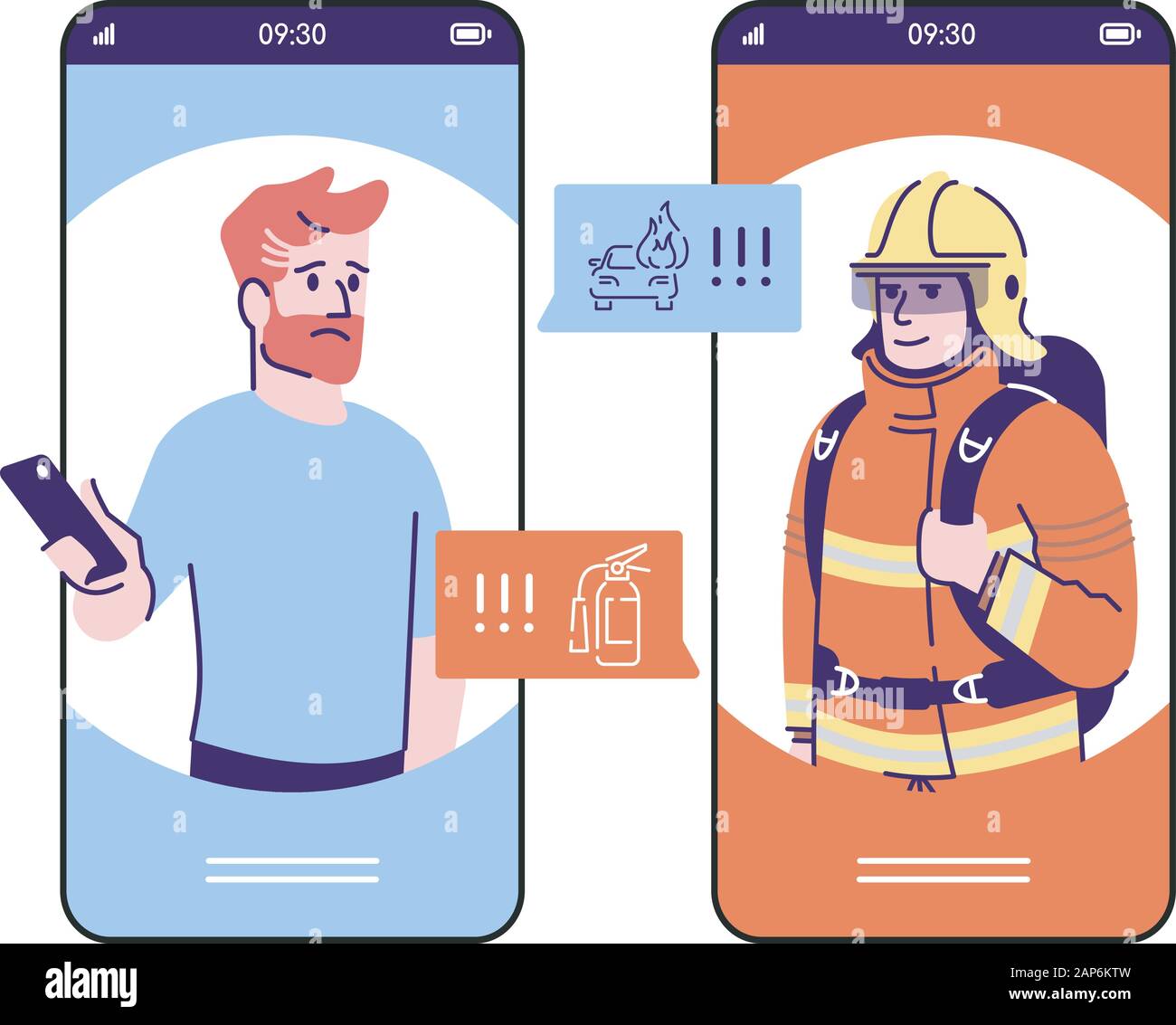 Emergency call smartphone cartoon app screen. Mobile phone displays ...