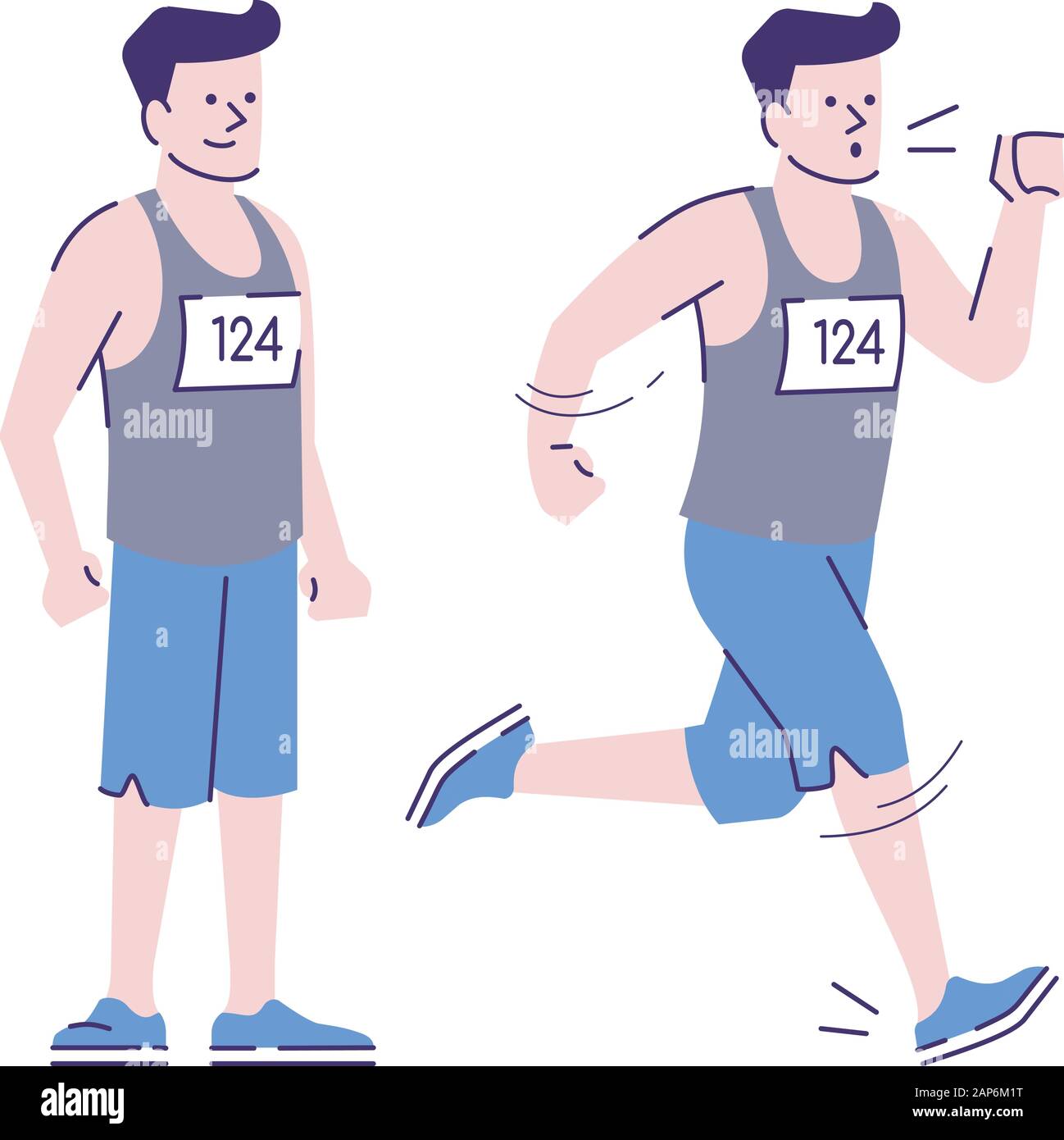 Young attractive male jogger flat vector illustration. Marathon ...