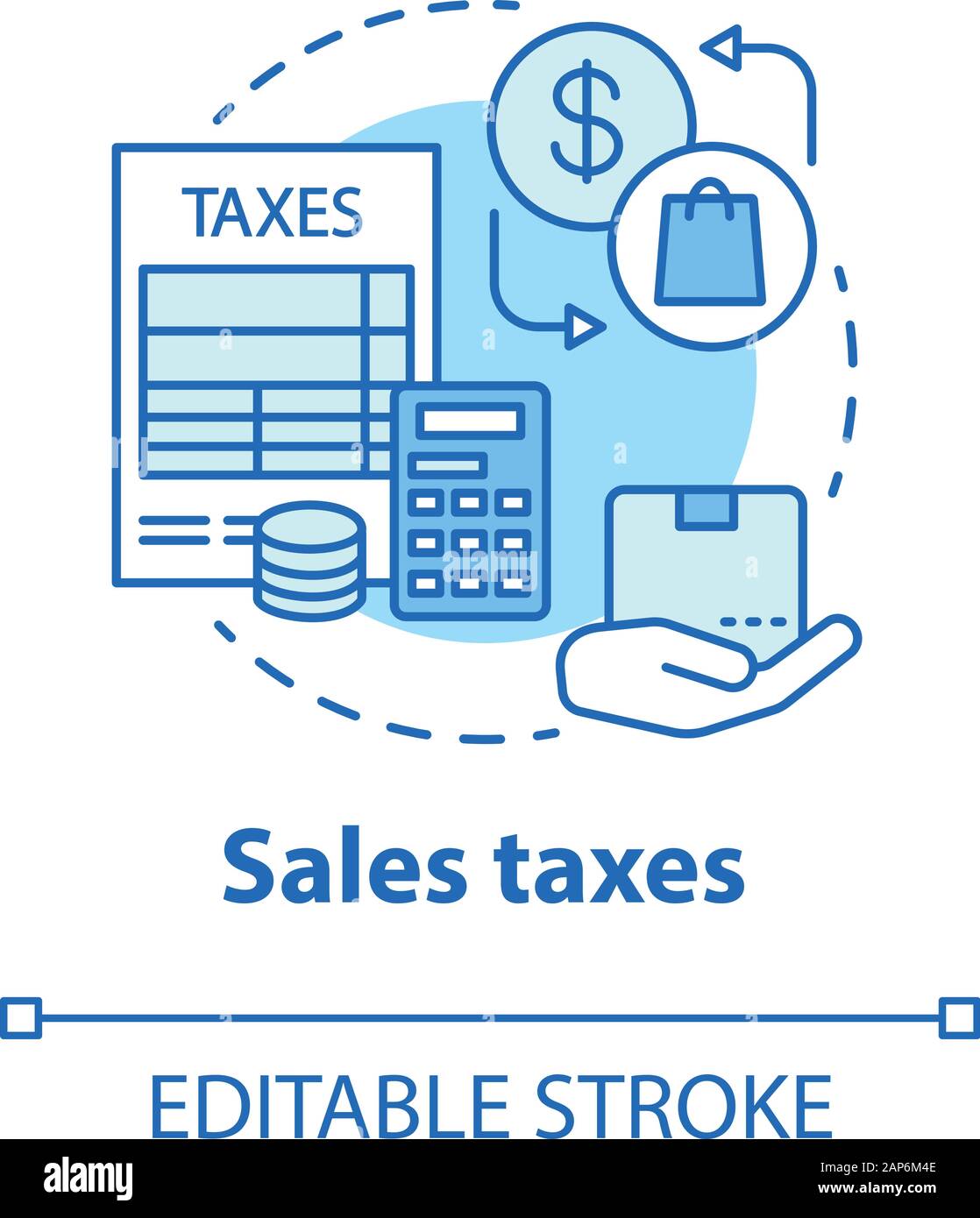 Sales taxes blue concept icon. Paying income percentage to government ...