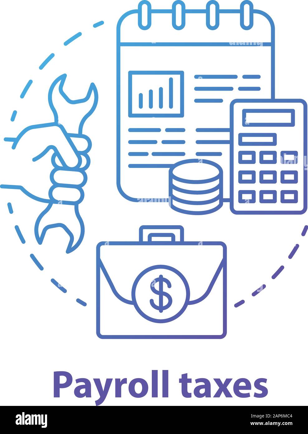 Payroll taxes blue concept icon. Employee and employer revenue taxation ...