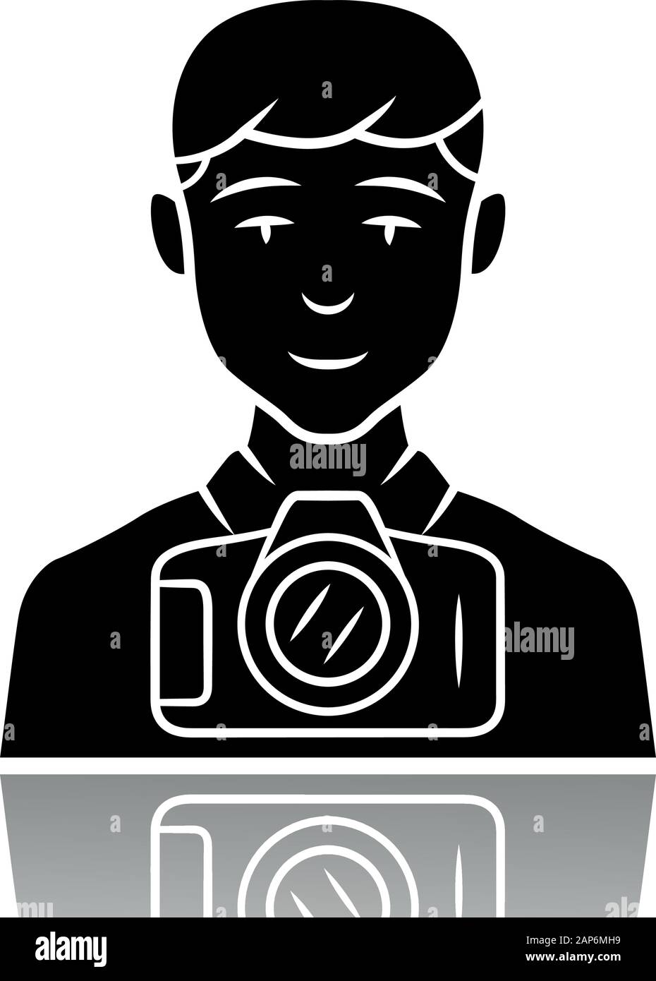 Photojournalist drop shadow black glyph icon. Photographer, paparazzi ...