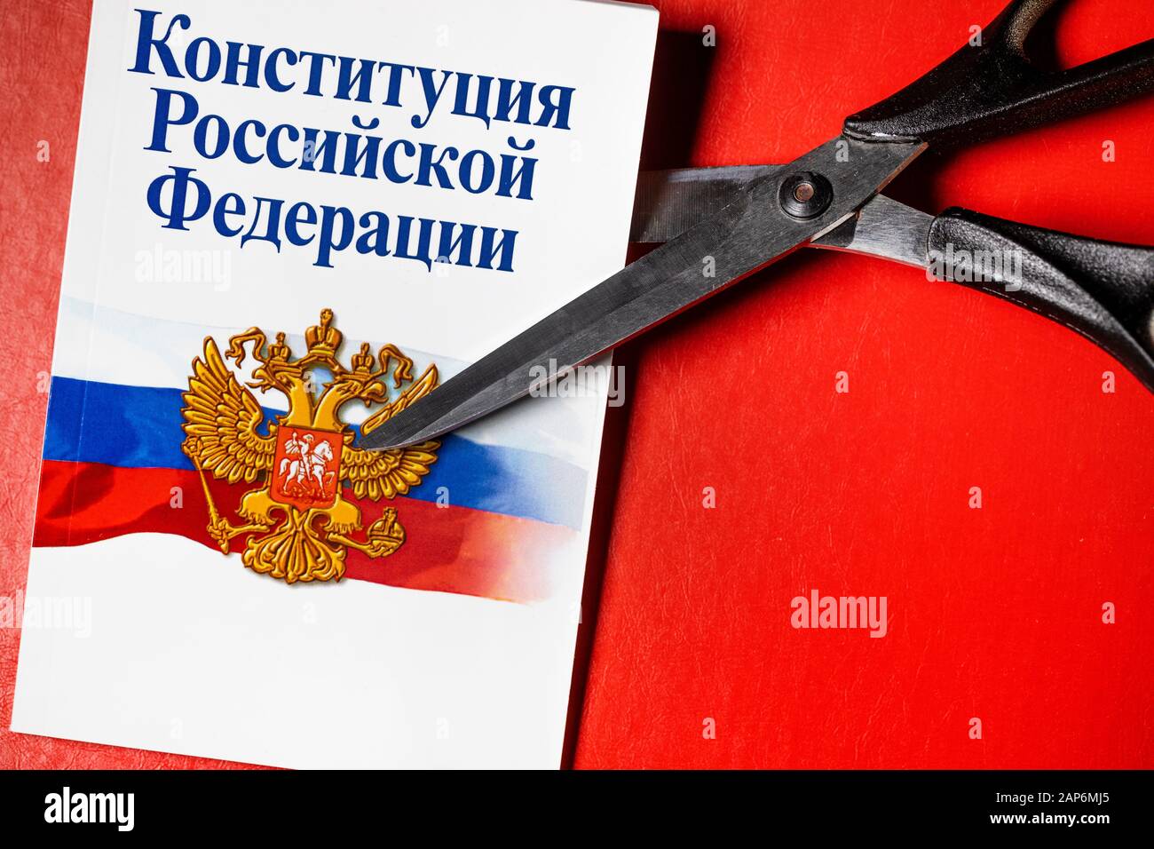 Brochure "Constitution of the Russian Federation" with scissors on a ...