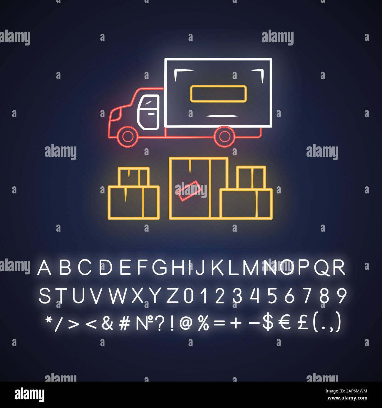 Heavy goods delivery neon light icon. Cargo shipping lorry. Freight ...